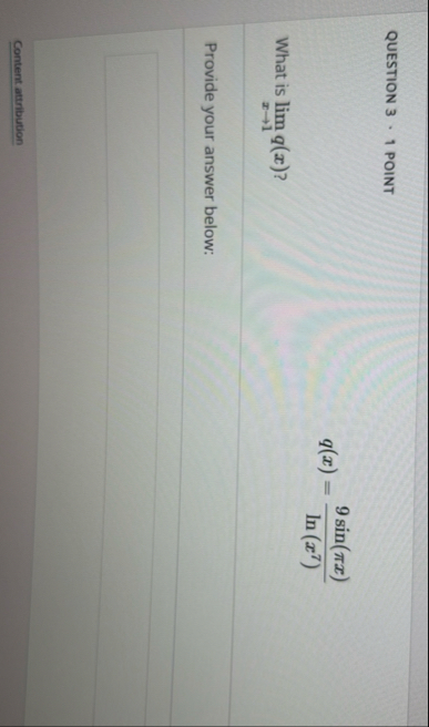 Solved QUESTION 3 - 1 ﻿POINTq(x)=9sin(πx)ln(x7)What is | Chegg.com