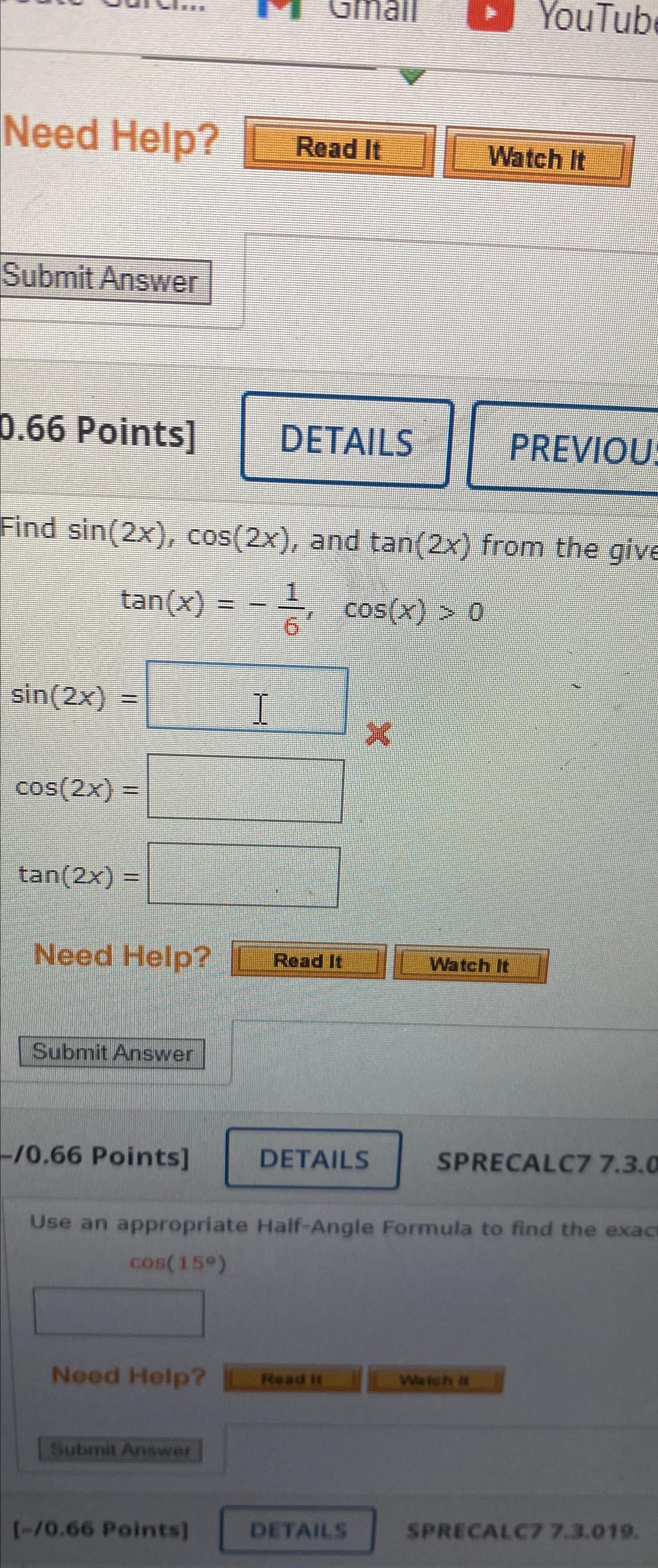 Solved Need Help?Read liWatch ltSubmit Answer0.66 | Chegg.com