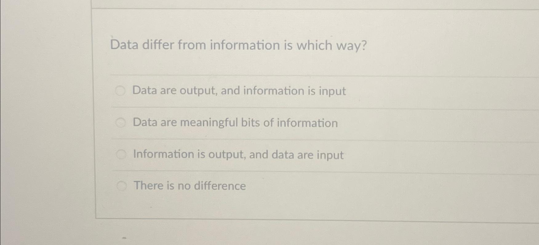 Solved Data differ from information is which way?Data are | Chegg.com