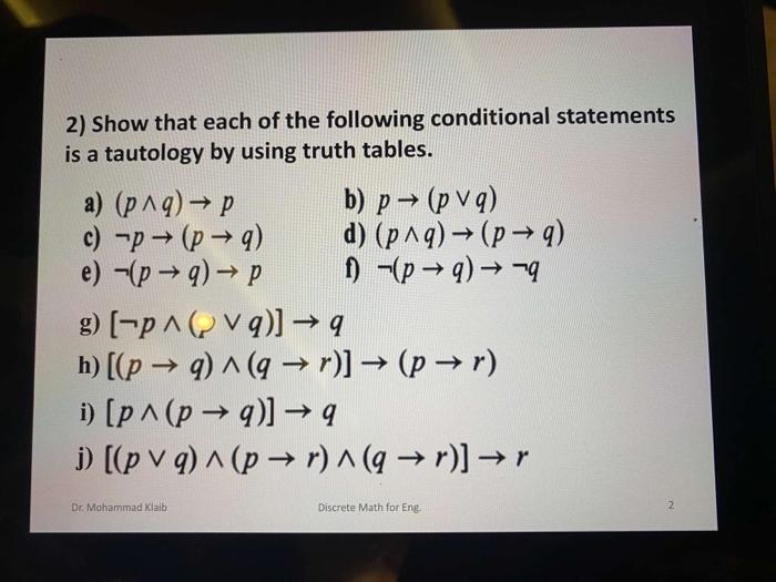 Solved 2) Show that each of the following conditional | Chegg.com