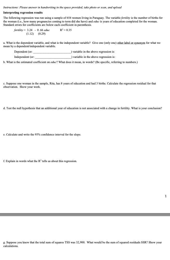 Solved Interpreting regression resultsThe following | Chegg.com Solved Interpreting regression resultsThe following | Chegg.com