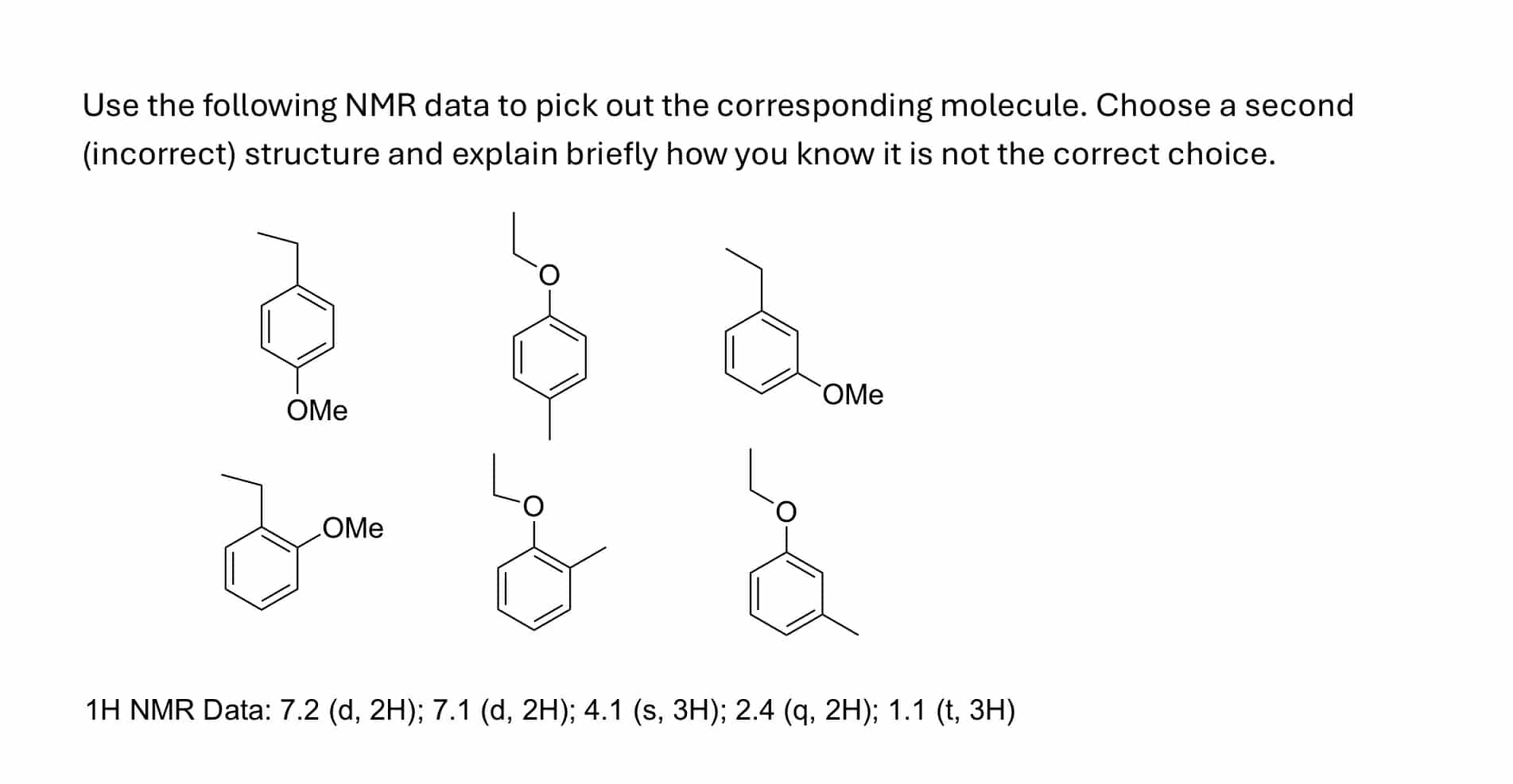 Solved Use the following NMR data to pick out the | Chegg.com