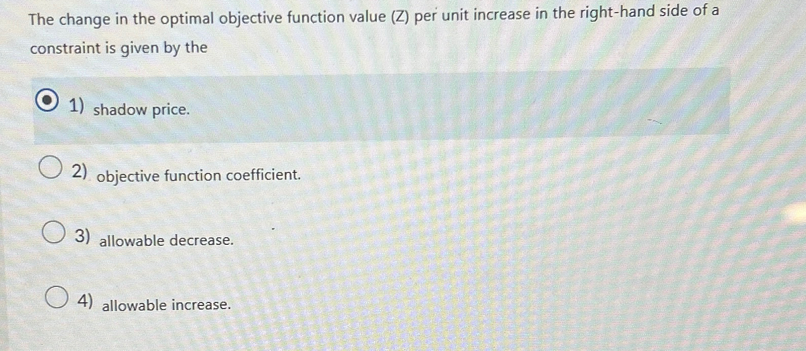 Solved The change in the optimal objective function value | Chegg.com
