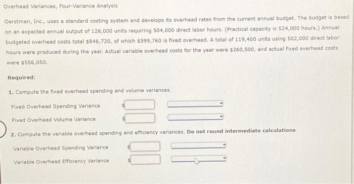 Solved Overhead Variances, Four-Variance Analysis Oerstman, | Chegg.com