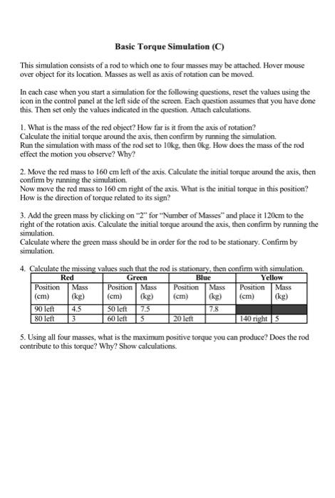 Solved Basic Torque Simulation (C) This simulation consists | Chegg.com