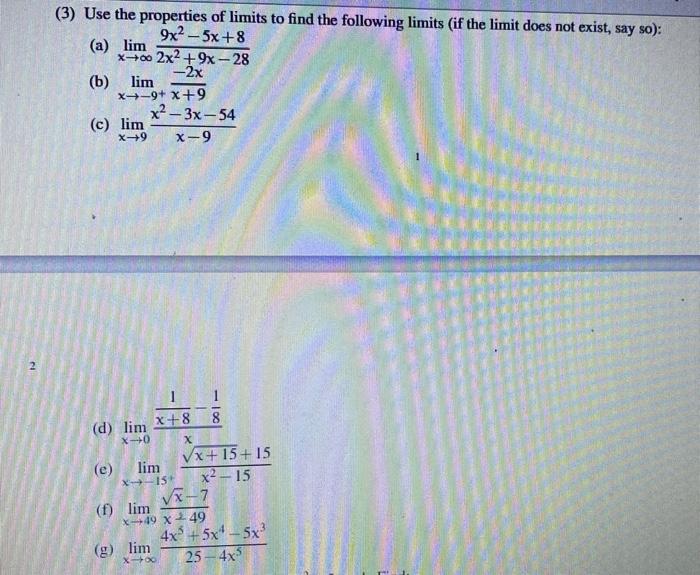 Solved (3) Use the properties of limits to find the | Chegg.com