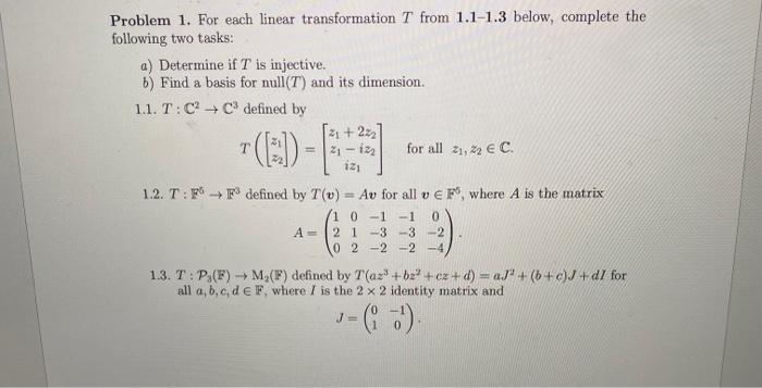 Solved Problem 1. For each linear transformation T from | Chegg.com