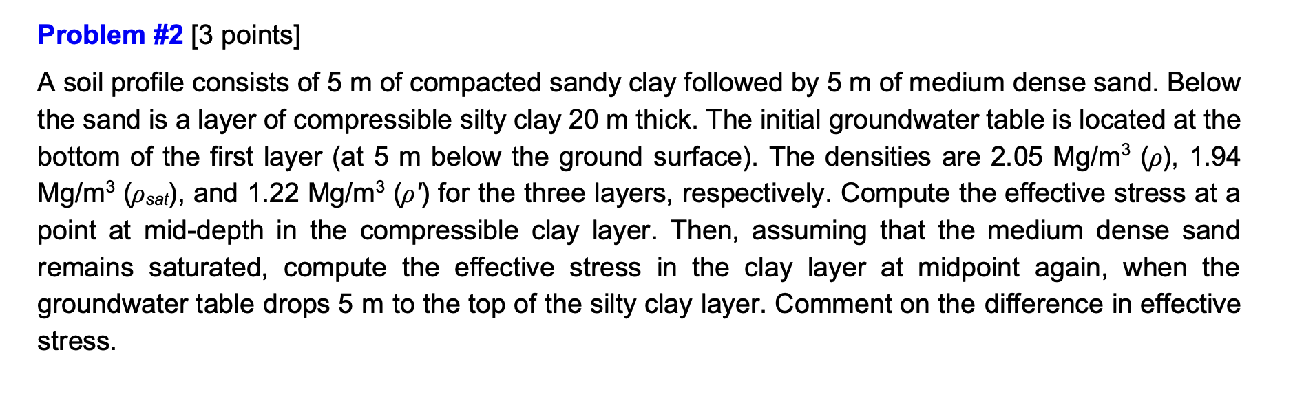 Solved Problem #2 [3 ﻿points]A soil profile consists | Chegg.com