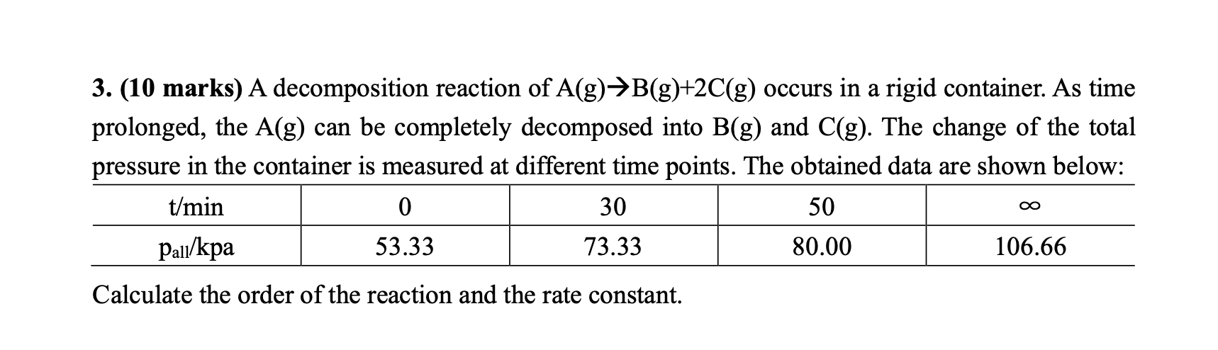 Solved (10 ﻿marks) ﻿A decomposition reaction of | Chegg.com