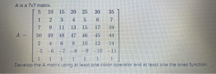 Solved A is a 7x7 matrix. 5 10 15 20 25 30 35 er 17 1 2 3 4 | Chegg.com
