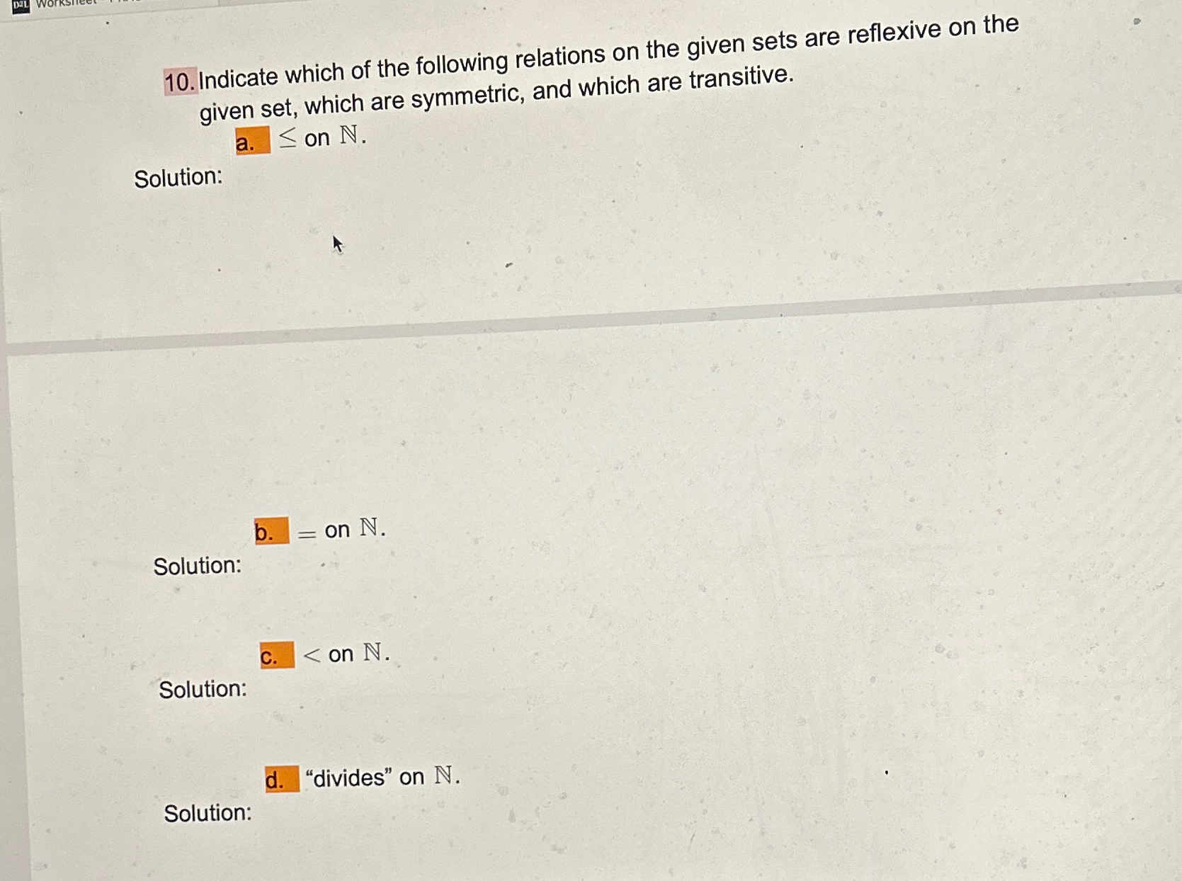 Solved Indicate which of the following relations on the | Chegg.com