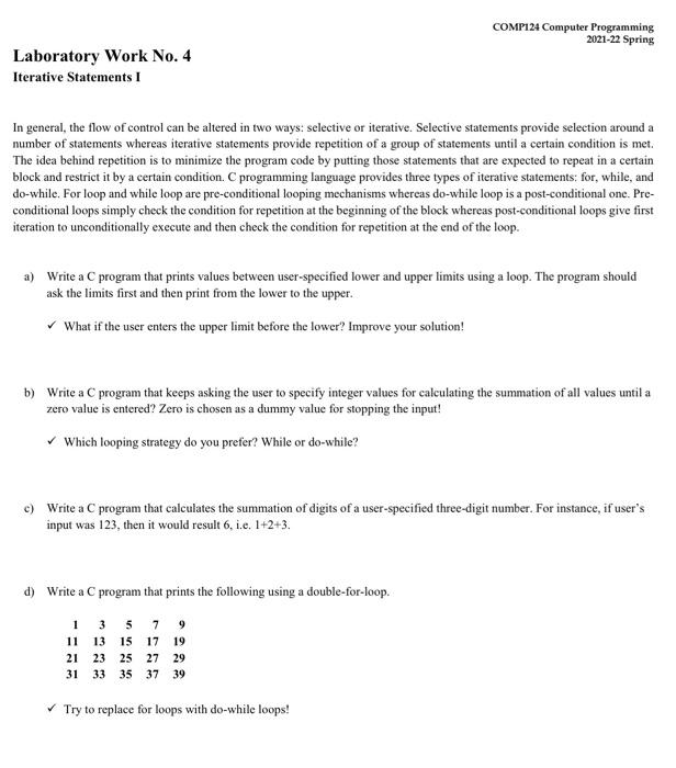 Solved COMP124 Computer Programming 2021-22 Spring | Chegg.com