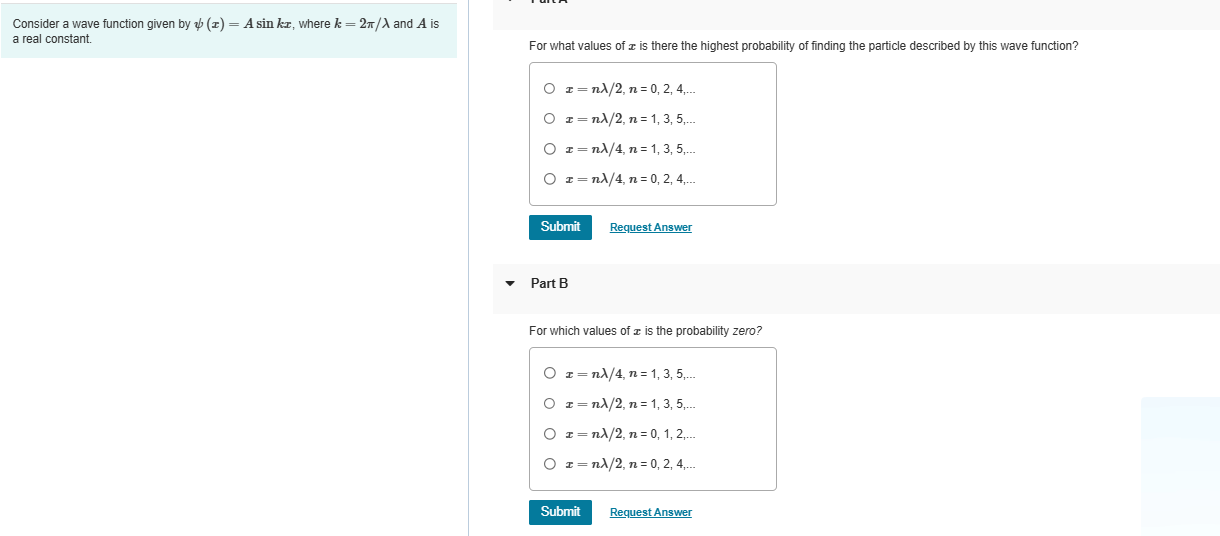 Consider a wave function given by ψ(x)=Asinkx, where | Chegg.com