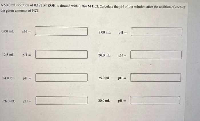 Solved A 50.0 mL solution of 0.182MKOH is titrated with | Chegg.com