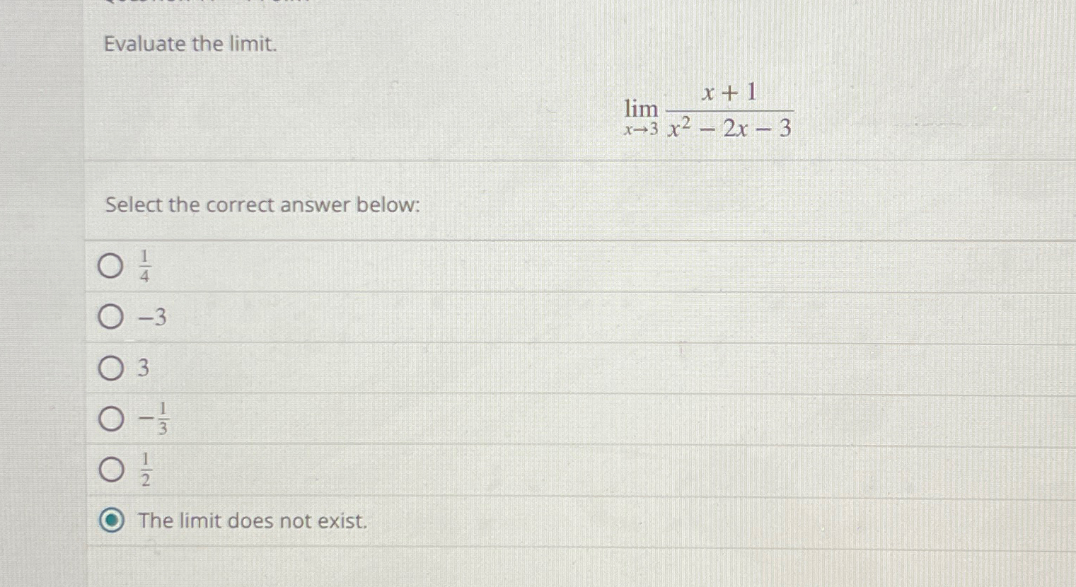 Solved Evaluate The Limit Limx→3x 1x2 2x 3select The Correct