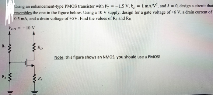 Solved Using an enhancement-type PMOS transistor with V1 = | Chegg.com