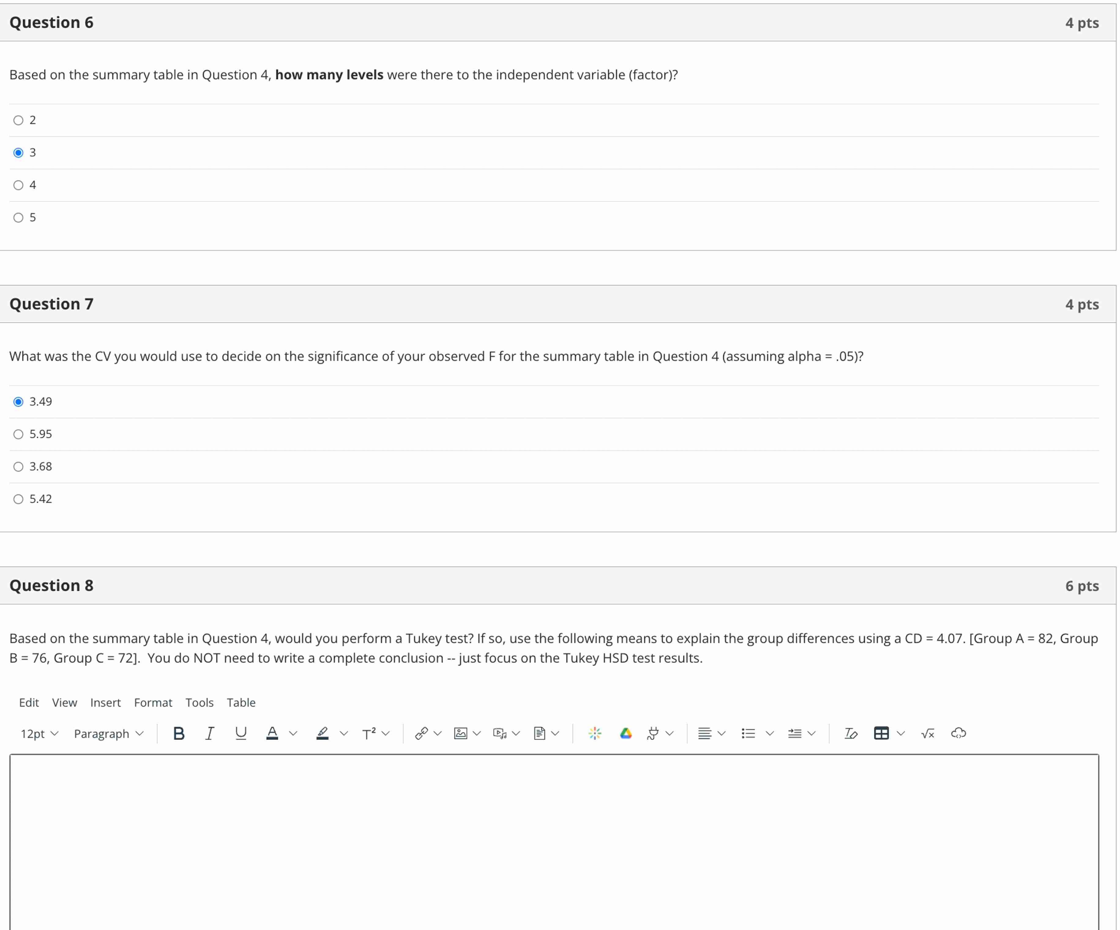 Question 6Based on the summary table in Question 4, | Chegg.com