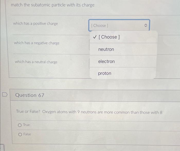 Solved match the subatomic particle with its charge which | Chegg.com