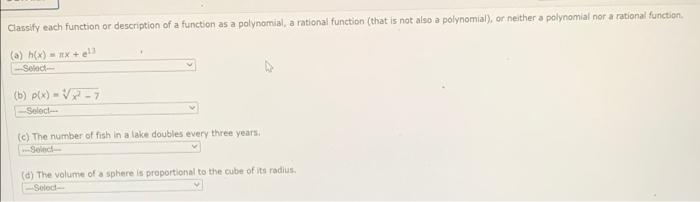 Solved Classify each function or description of a function | Chegg.com