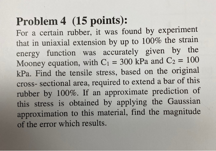 Solved Problem 4 (15 points): For a certain rubber, it was | Chegg.com