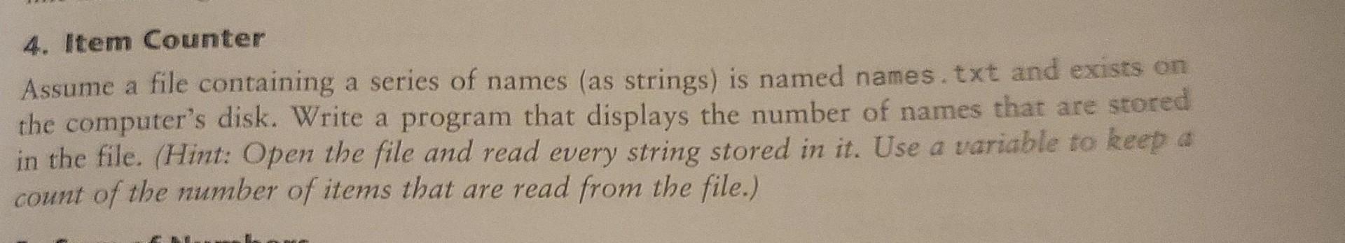 Solved 4. Item Counter Assume a file containing a series of | Chegg.com