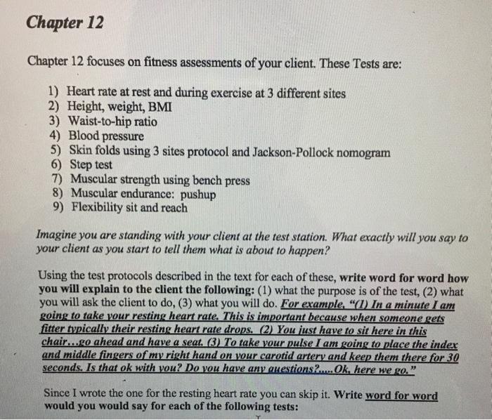 Solved Chapter 12 Chapter 12 focuses on fitness assessments | Chegg.com