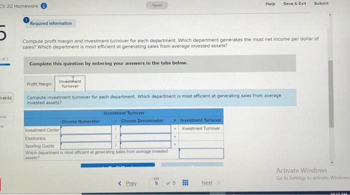 Solved Saved Sove & Exit Help Homework Required information | Chegg.com