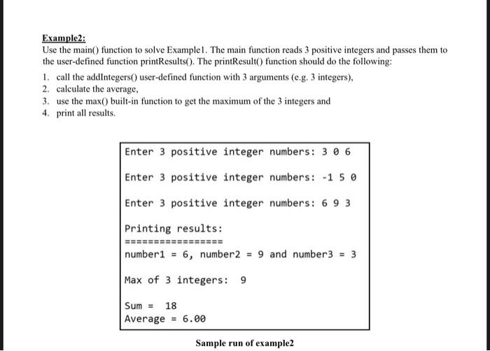 Solved Example2: Use the main() function to solve Example1. | Chegg.com