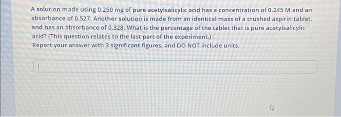 Solved A solution made using 0.250 mg of pure | Chegg.com