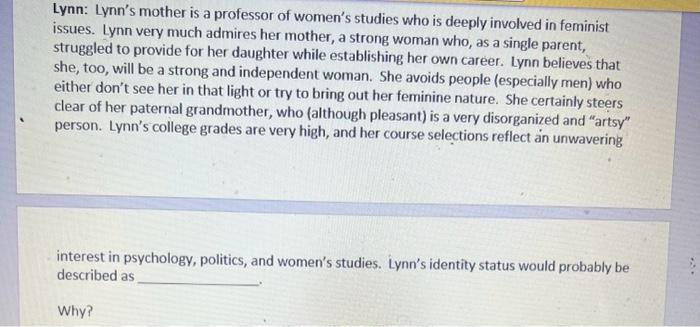 Solved Chapter 10 describes four identity statuses proposed | Chegg.com