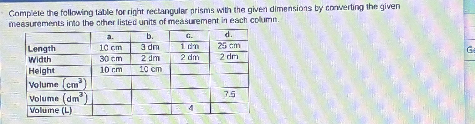 Solved Complete the following table for right rectangular | Chegg.com