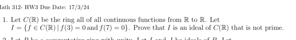 Solved Let C(R) ﻿be the ring all of all continuous functions | Chegg.com