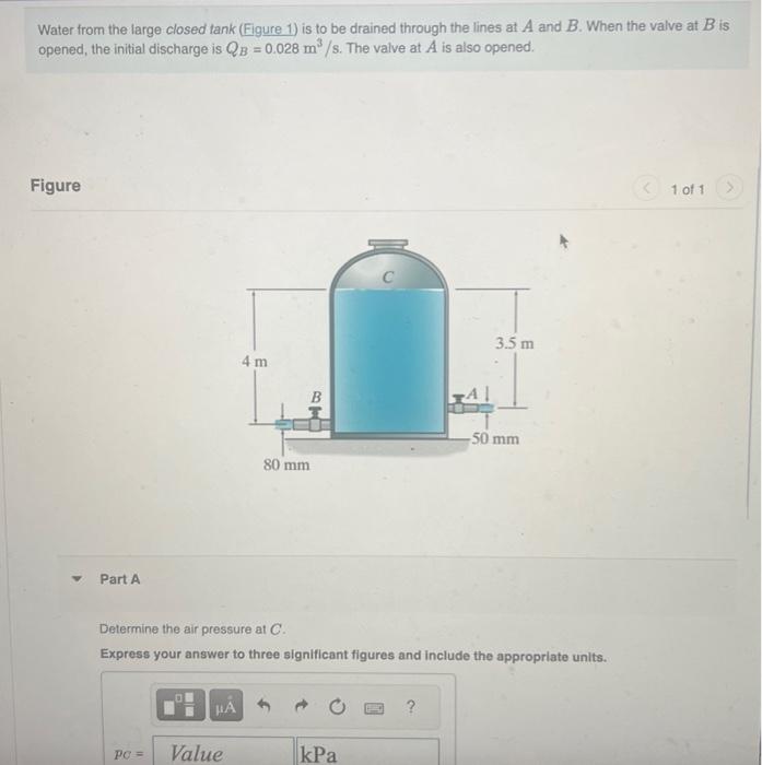 Solved Water from the large closed tank (Figure 1) is to be | Chegg.com