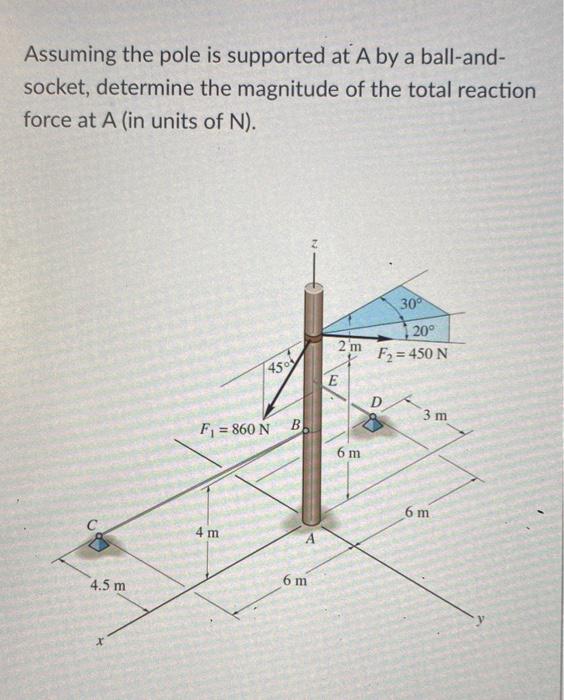 Solved Assuming the pole is supported at A by a | Chegg.com