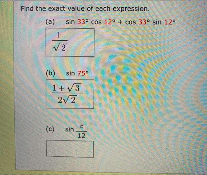 Solved Find the exact value of each expression. (a) sin 33° | Chegg.com