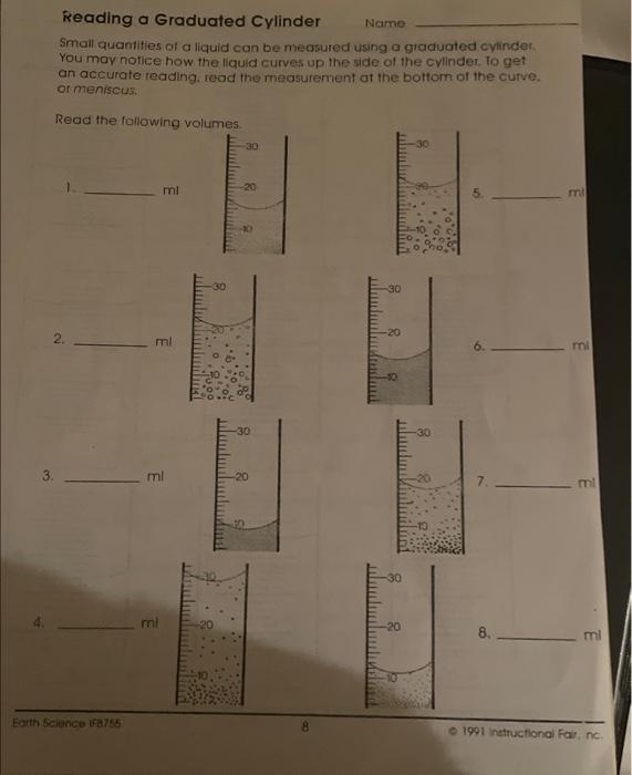 Solved Reading a Graduated Cylinder Name Small quantities | Chegg.com