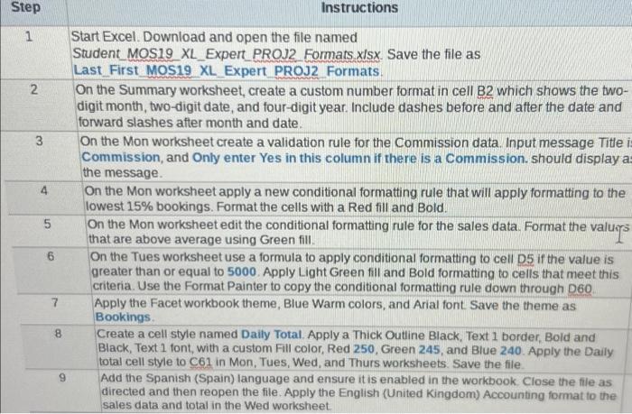Solved \begin{tabular}{l} Step \\ \hline 1 Start Excel. | Chegg.com
