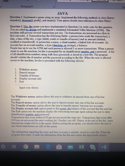 Solved Paragraph JAVA Question 1. Implement a qurne using an | Chegg.com
