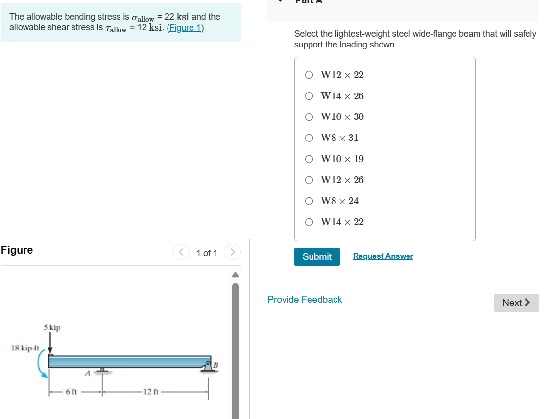 Solved The allowable bending stress is σallow =22ksi and | Chegg.com