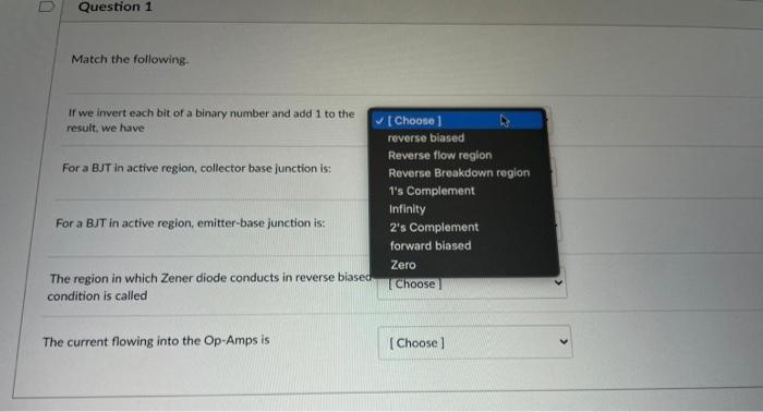 Solved Question 1 Match the following. If we invert each bit | Chegg.com