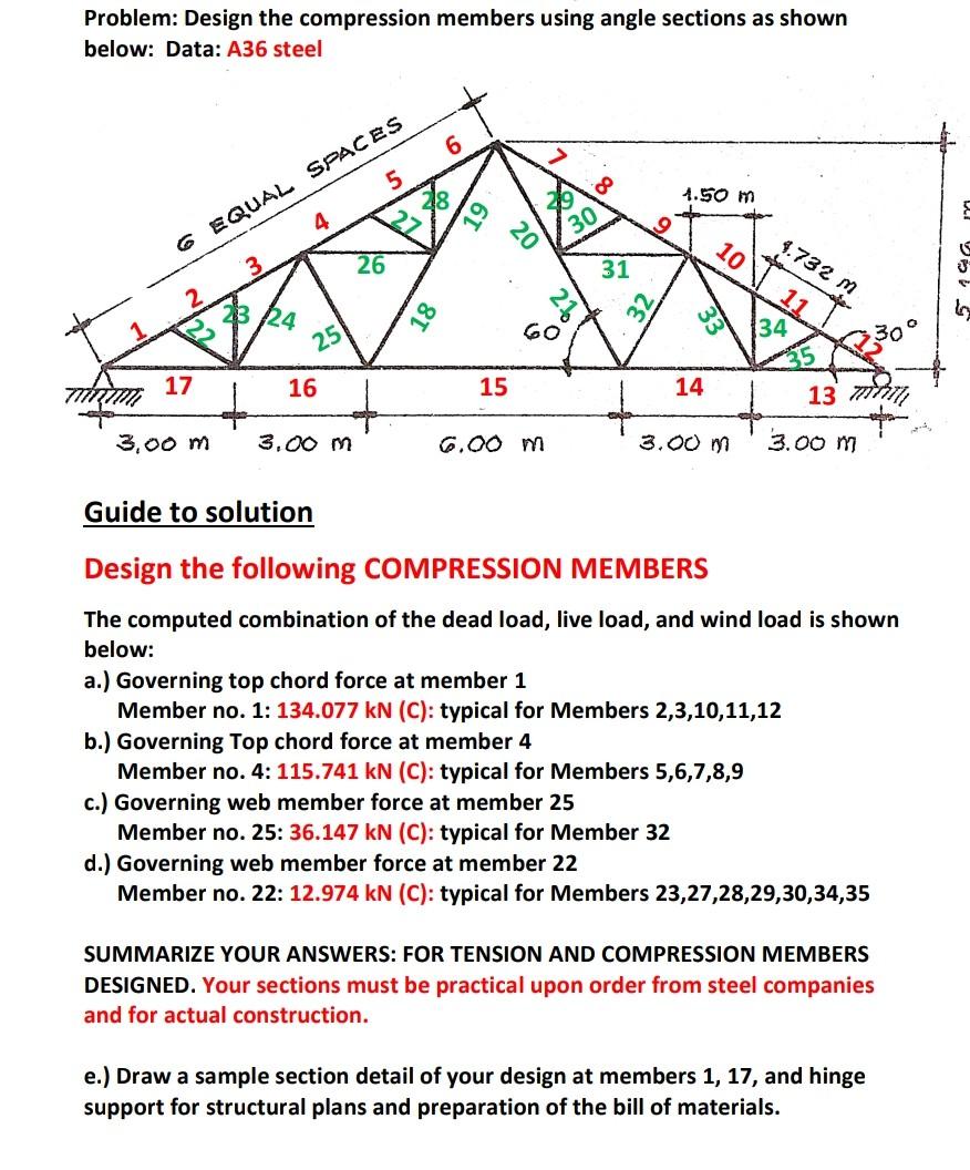 Problem: Design the compression members using angle | Chegg.com