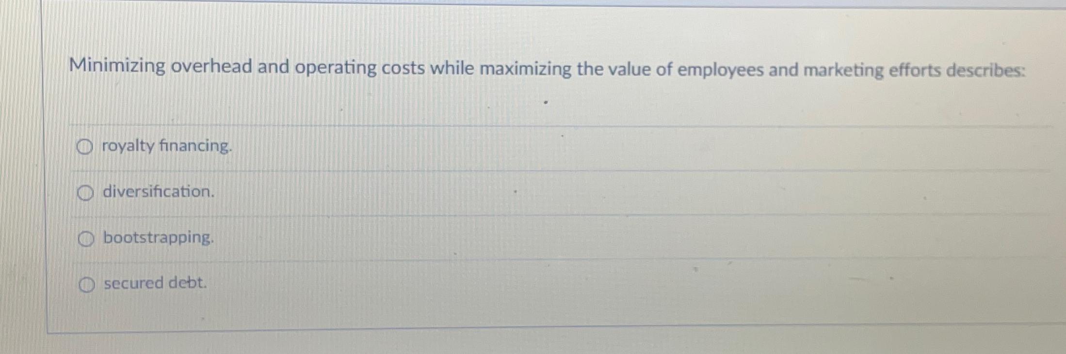 Solved Minimizing overhead and operating costs while | Chegg.com