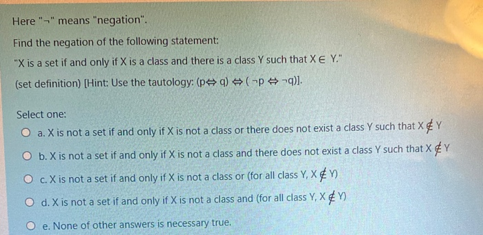 Solved Let A and B be classes. (A = B) if and only if (for | Chegg.com