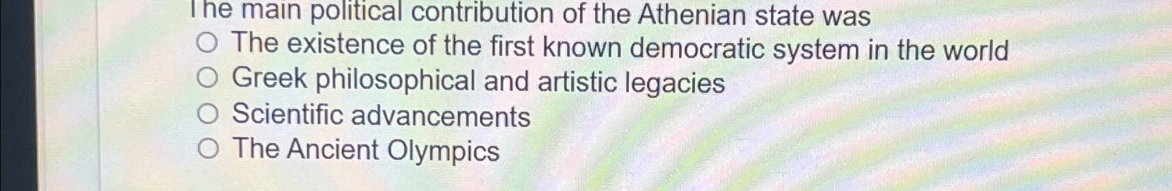 Solved The main political contribution of the Athenian state | Chegg.com