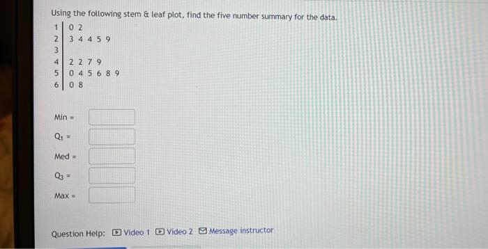 Solved Using the following stem & leaf plot, find the five | Chegg.com
