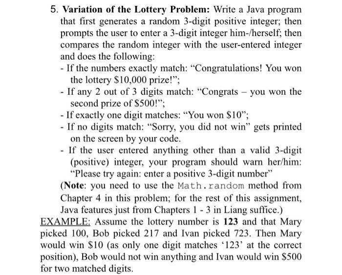 Solved 5. Variation of the Lottery Problem: Write a Java | Chegg.com