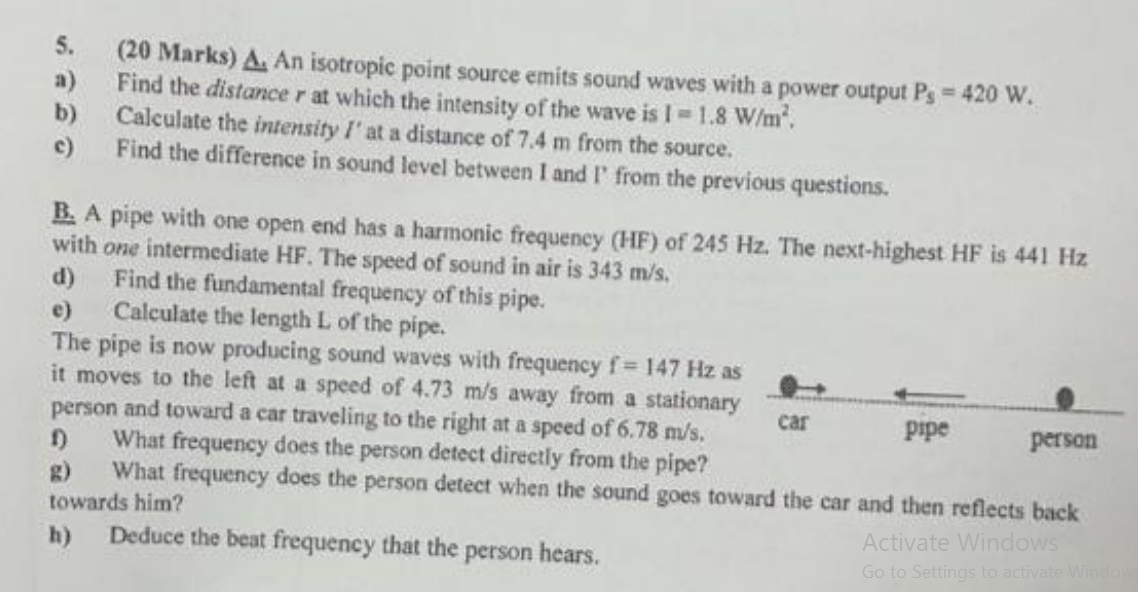 Solved (20 ﻿Marks) A1 ﻿An isotropic point source emits sound | Chegg.com