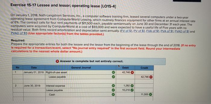 Solved Exercise 15-17 Lessee and lessor, operating lease | Chegg.com