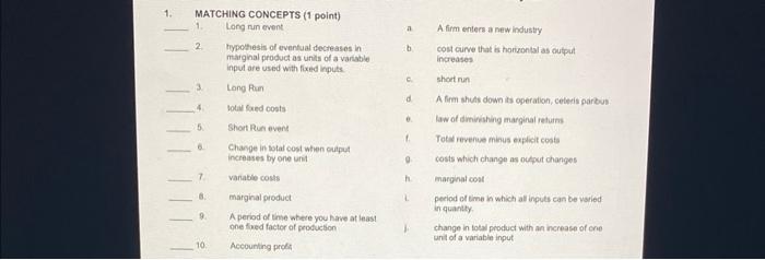 Solved 1. MATCHING CONCEPTS (1 point) | Chegg.com