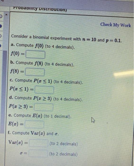 Solved Consider a binomial experiment with n=10 and p=0.1. | Chegg.com